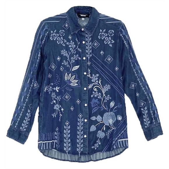 Johnny Was | Tops | New Johnny Was Willow Embroidered Denim Shirt In ...